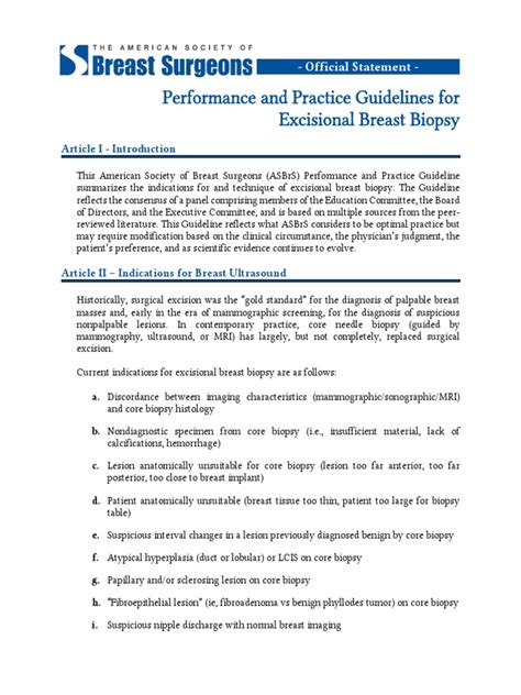 Performance And Practice Guidelines For Excisional Breast Biopsy Pdf