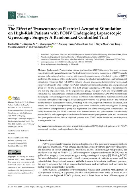 Pdf The Effect Of Transcutaneous Electrical Acupoint Stimulation On High Risk Patients With