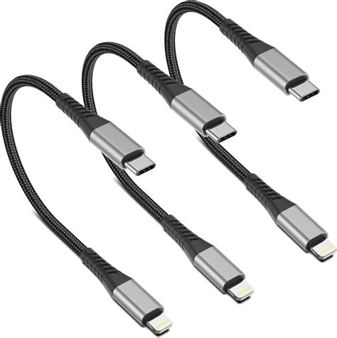 6 Inch Usb C To Lightning Cable Short 3 Pack Braided Type