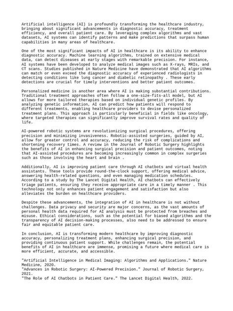 the role of artificial intelligence in modern healthcare pdf