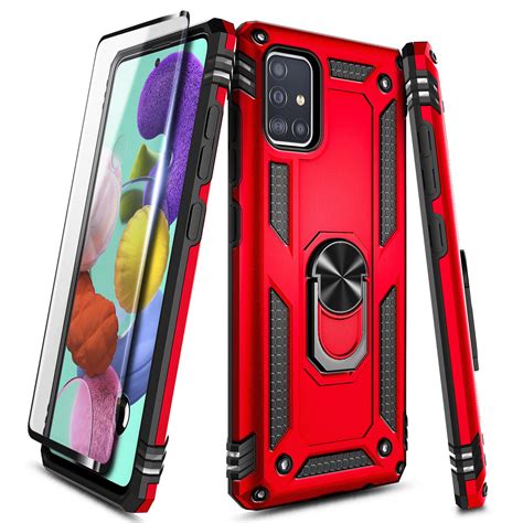 For Samsung Galaxy A21s Case Ring Stand Phone Case With Tempered Glass