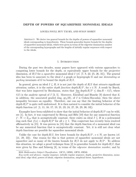 Pdf Depth Of Powers Of Squarefree Monomial Ideals