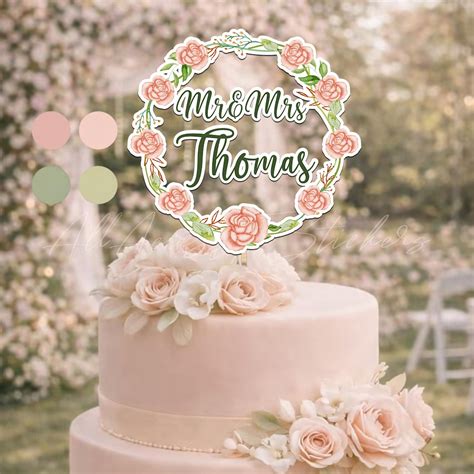 Blush Pink Wedding Cake Topper Personalized Mr And Mrs Cake Topper