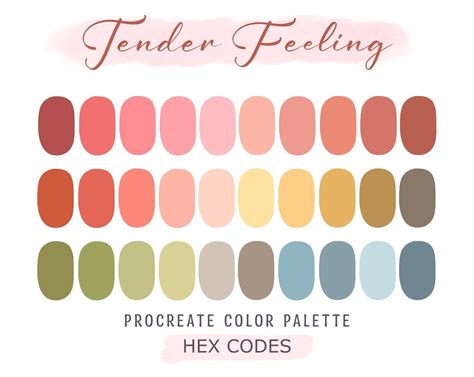 Tender Feeling Procreate Color Palette HEX Codes Procreate Swatches IPad Illustration