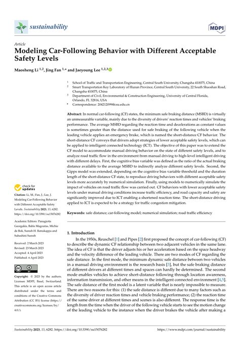 Pdf Modeling Car Following Behavior With Different Acceptable Safety Levels
