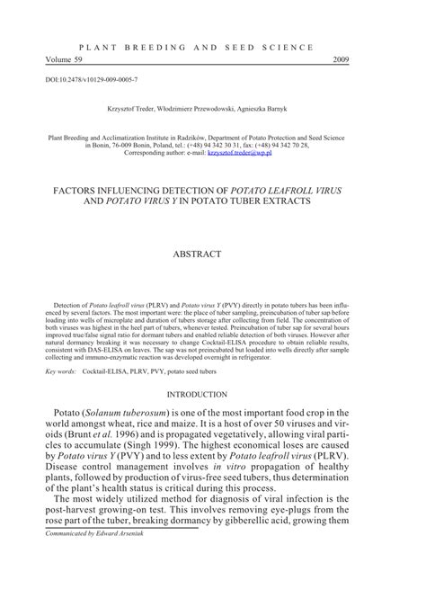 Pdf Factors Influencing Detection Of Potato Leafroll Virus And Potato
