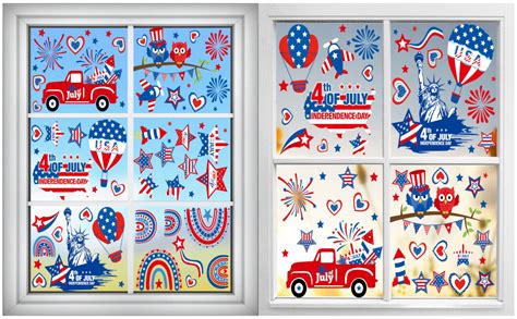 101pcs 9 Sheets 4th Of July Window Clings Memorial Day