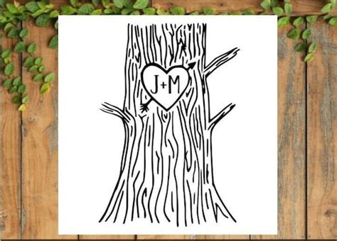 Heart Carved In Tree Drawing