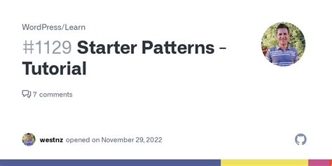 Starter Patterns Tutorial · Issue 1129 · Wordpresslearn · Github