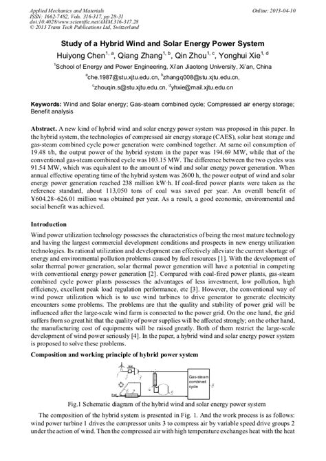 Study Of A Hybrid Wind And Solar Energy Power System Scientific Net