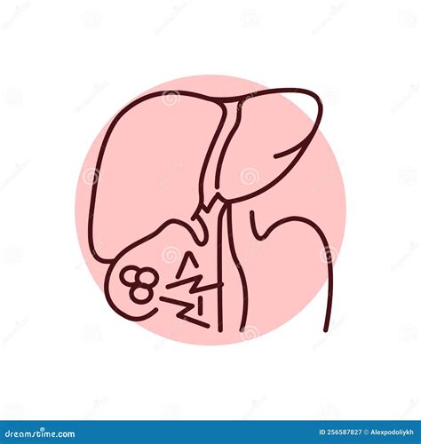 Cholelithiasis Liver Color Line Icon Human Diseases Cartoon Vector