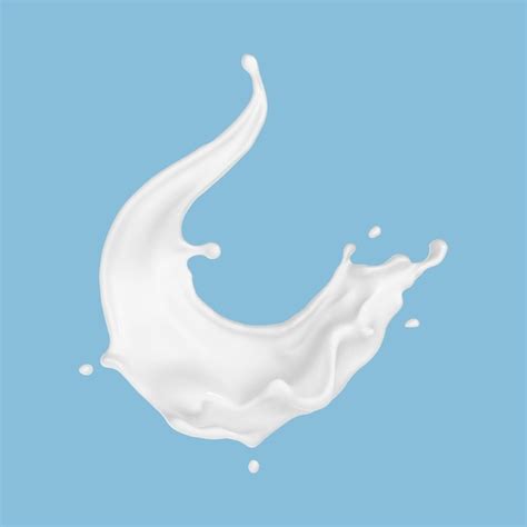 파란색 배경에 고립 된 우유 스플래시 현실적인 벡터 일러스트 레이 션 프리미엄 벡터