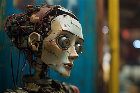 Premium Photo A Close Up Of A Robots Head With Wires Attached To It