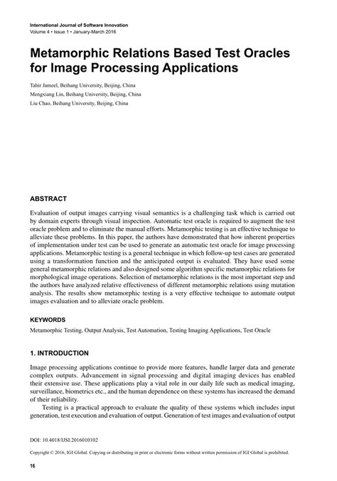 Pdf Metamorphic Relations Based Test Oracles For Image Processing