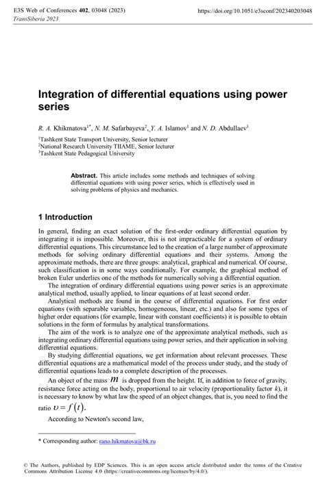 pdf integration of differential equations using power series