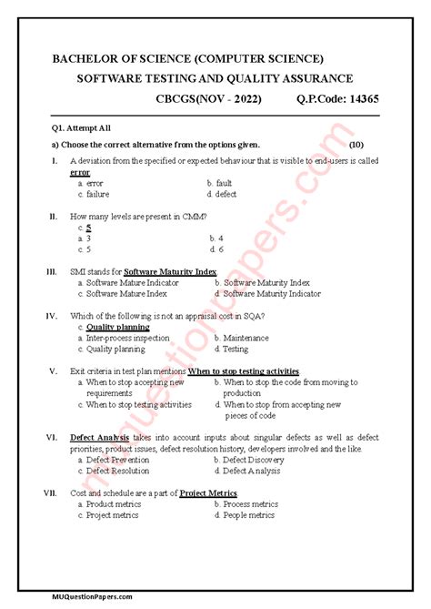 Mu Bsc Software Testing Study Material Bachelor Of Science Computer