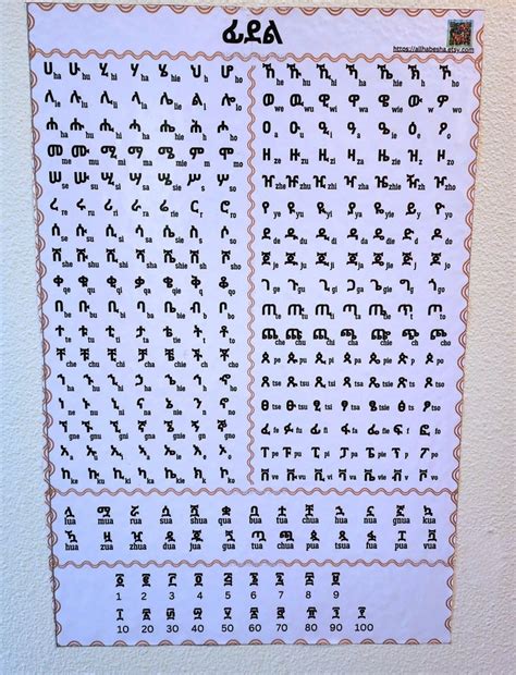 Amharic Alphabet Chart Self Adhesive Vinyl Poster 24 X 36 Or 16x24