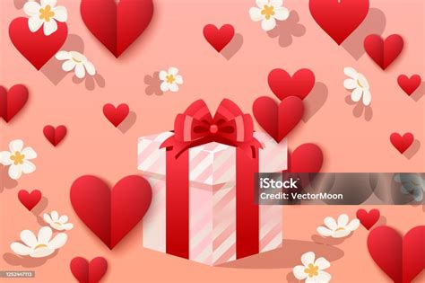 사랑 벡터 일러스트와 예쁜 선물 상자 만들기 스트라이프 래퍼에 있는 스퀘어 박스 섬세한 만화 활 포장 된 선물 꽃 식물에 대한 스톡 벡터 아트 및 기타 이미지 Istock