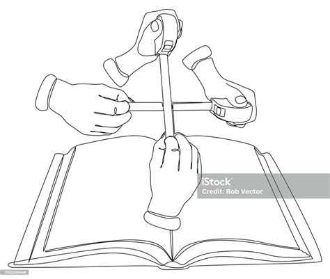 One Continuous Line Of Book With Ruler Tape Thin Line Illustration Vector Measuring Guide