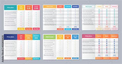 Table Price Template Vector Comparison Plan Chart Set Pricing Data