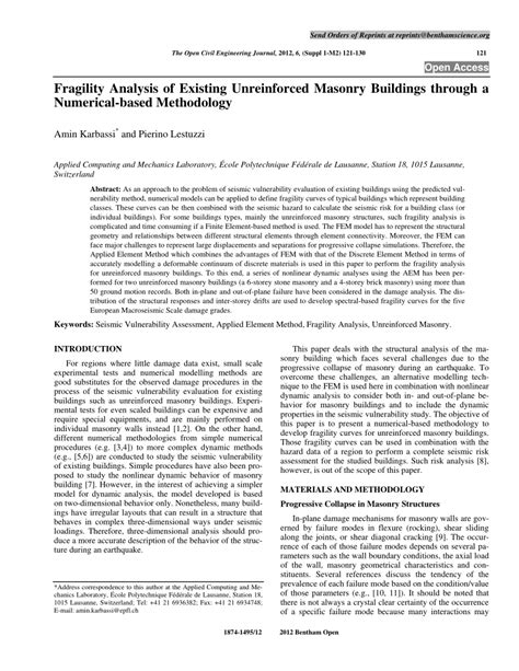 Pdf Fragility Analysis Of Existing Unreinforced Masonry Buildings