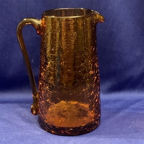 Hand Blown Crackle Brown Glass Mini Pitcher On Mercari