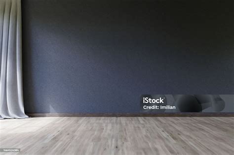 현대적인 빛이 가득한 방 나무 쪽모이 세공 마루 바닥의 빈 진한 파란색 벽 정면 햇빛 3d 그림 0명에 대한 스톡 사진 및 기타