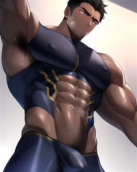 Rule 34 1boy 1male Abs Ai Generated Arm Up Bara Big Arms Black Hair