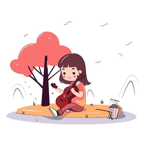 공원에서 바이올린을 연주하는 귀여운 어린 소녀 프리미엄 Ai 생성 벡터