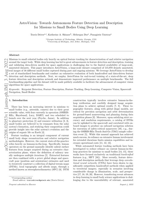 Pdf Astrovision Towards Autonomous Feature Detection And Description
