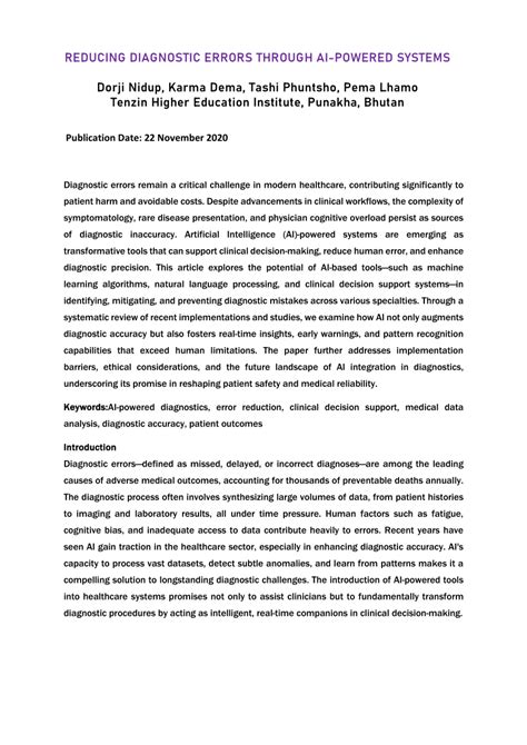 Pdf Reducing Diagnostic Errors Through Ai Powered Systems