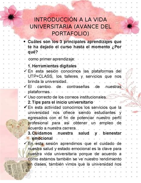 Introducción A La Vida Universitaria Avance De Portafolio