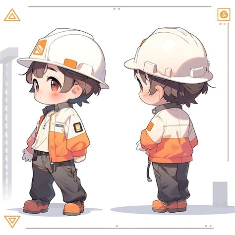Colorful Male Construction Worker Chibi Kawaii Builder Construction F