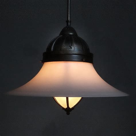 Matching Pair Of Tented Milk And Acorn Frosted Glass Pendents Early