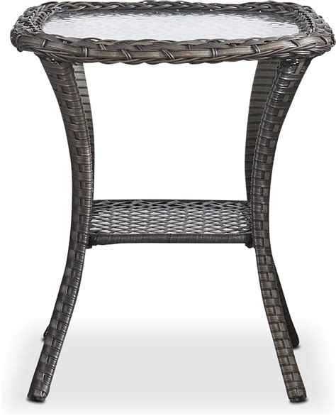 Outdoor Patio Side Table Small Brown Wicker Rattan End