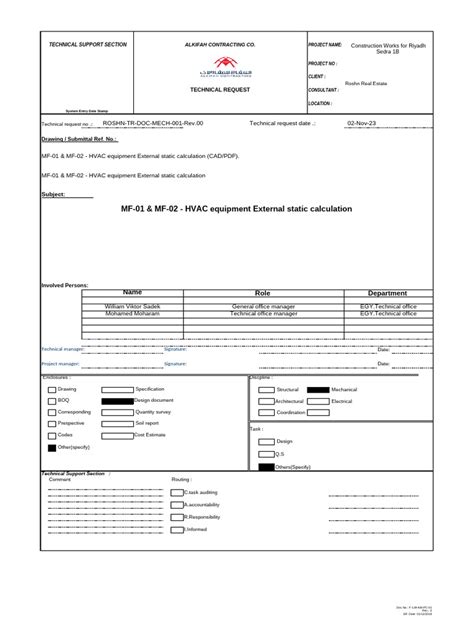 Mf 01 And Mf 02 Hvac Equipment External Static Calculation Pdf
