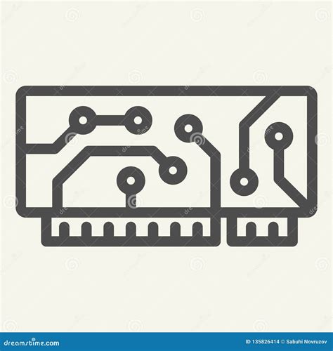 Microchip Line Icon Circuit Vector Illustration Isolated On White
