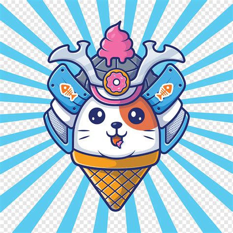 귀여운 고양이 사무라이 마스코트 만화 Png Pngwing