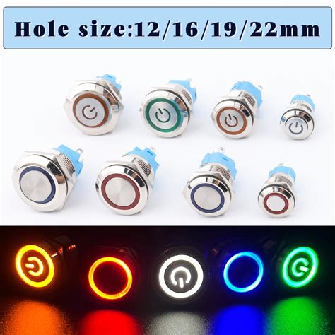 Jual 12 16 19 22mm Waterproof Metal Push Button Switch LED Light Momentary Self Locking Latching