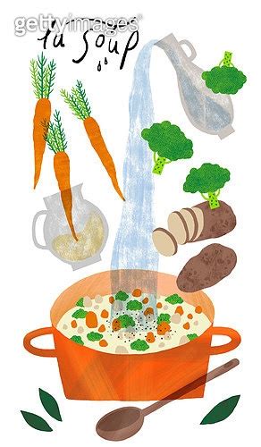 레시피 음식 요리하기 음식준비 음식재료 캘리그래피 문자 냄비 당근 브로콜리 수프 음식 이미지 Jv11122838 게티이미지뱅크