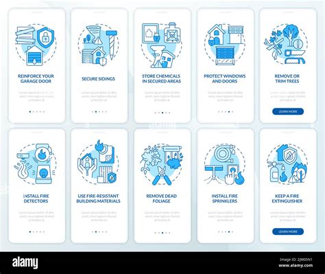 Disasters Precautionary Measures Blue Onboarding Mobile App Screen Set