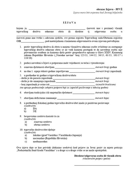 Obrazac Izjava Pfvz 5d80791ba7984 Pdf