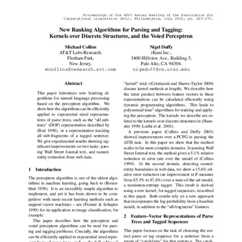 New Ranking Algorithms For Parsing And Tagging Kernels Over Discrete