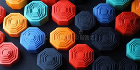 colorful hexagonal silicone molds arranged in a vibrant pattern on a dark background stock image