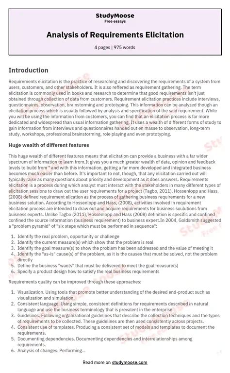 Analysis Of Requirements Elicitation Free Essay Example