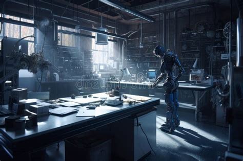 Unreal Robot Assistant Enhances Laboratory Research With Cloud Stored Data Retrieval Stock