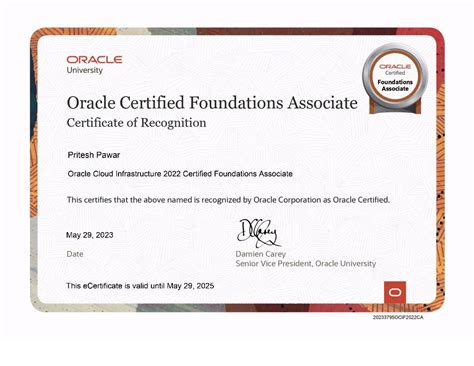 Pritesh Pawar On Linkedin Oracle Oraclecertified Cloud Cloudinfrastructure Oci Data