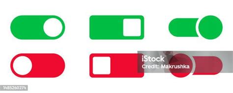 아이콘 세트를 전환합니다 스위치 토글 슬라이더 토글을 껐다가 켭니다 스위처 아이콘 세트 녹색과 빨간색의 스위처 슬라이더를 켭니다 활성 및 비활성 슬라이더 스톡 벡터 일러스트