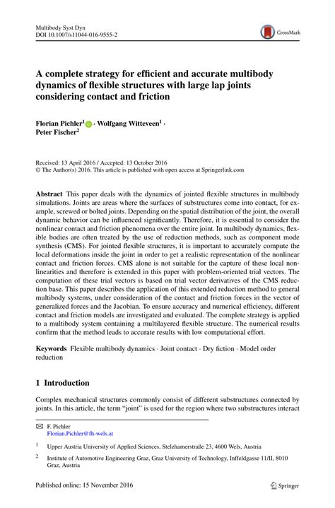Pdf A Complete Strategy For Efficient And Accurate Multibody Dynamics