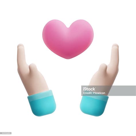 심장 아이콘 벡터가 있는 3d 손입니다 흰색 배경에 격리 3d 심장 사랑 발렌타인 데이 개념 만화 최소한의 스타일 3d 심장 아이콘 벡터 렌더링 그림입니다 3차원 형태에